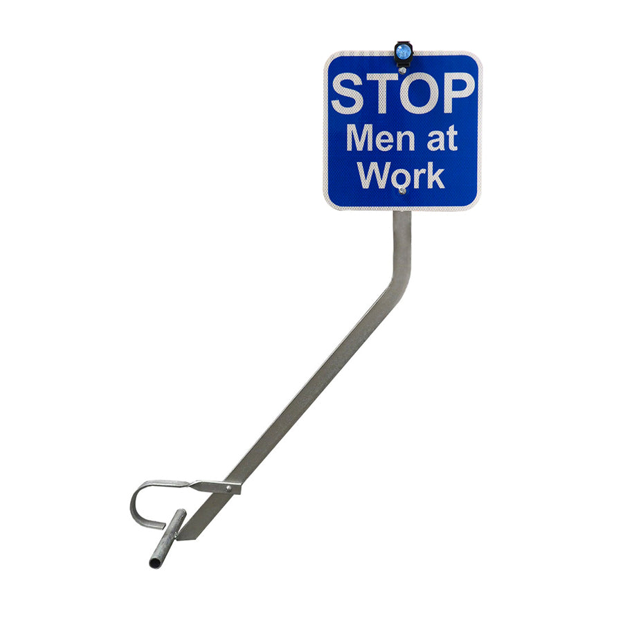 Econ clamp with 12x12 Blue Stop Men at Work, HIP reflective sign and M ...