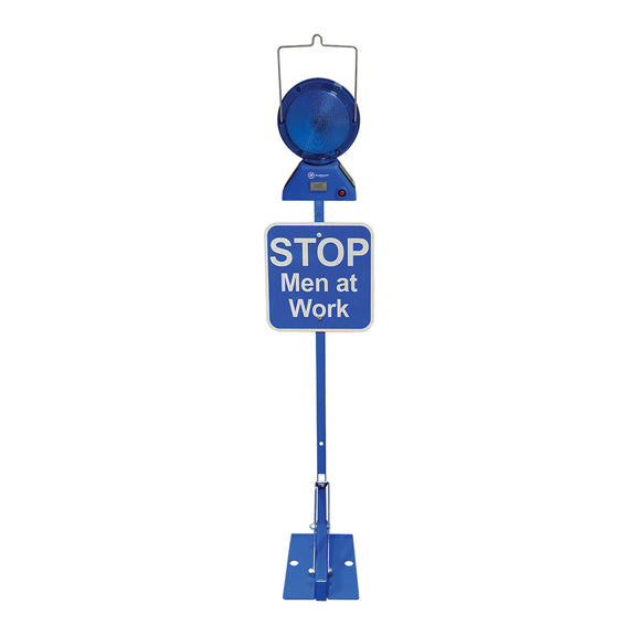Blue Permanent Mount Base w/ 12x12 Blue Sign Stop men at work HIP refl ...