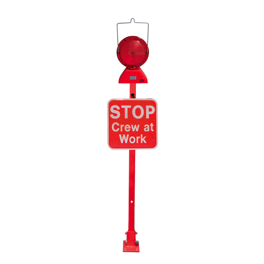 Red Heavy Duty Perm Mount Base w/ 12x12 Red Sign, Stop crew at work, H ...