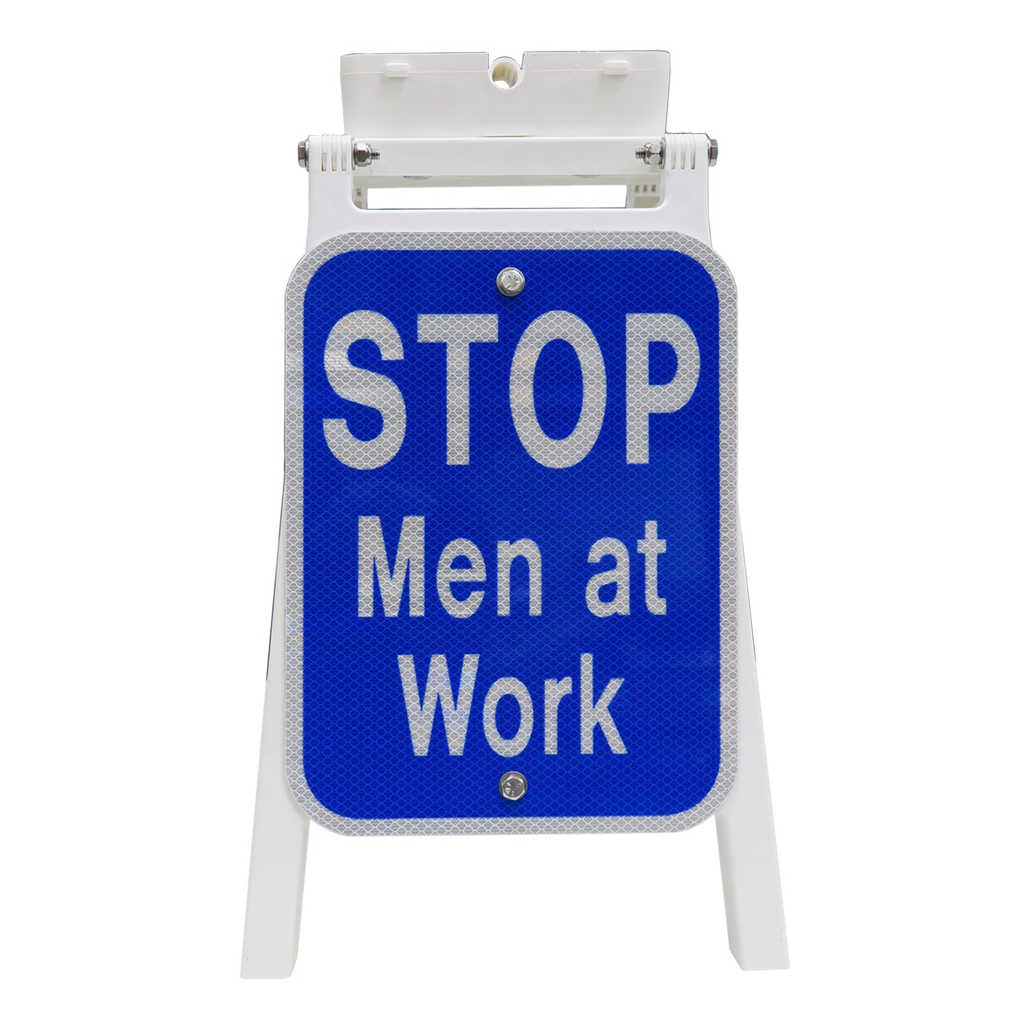Portable Stand with 9x12 Blue Stop Men at Work signs, HIP reflective ...