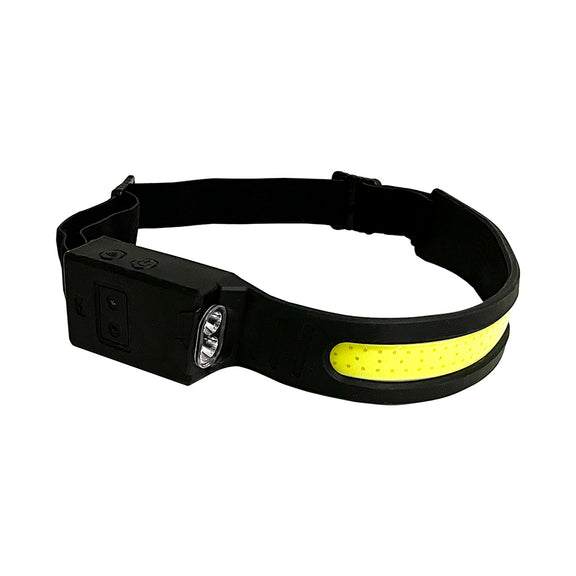 Rechargeable 450 Lumen LED Headband yellow strap w/reflective and USB ...