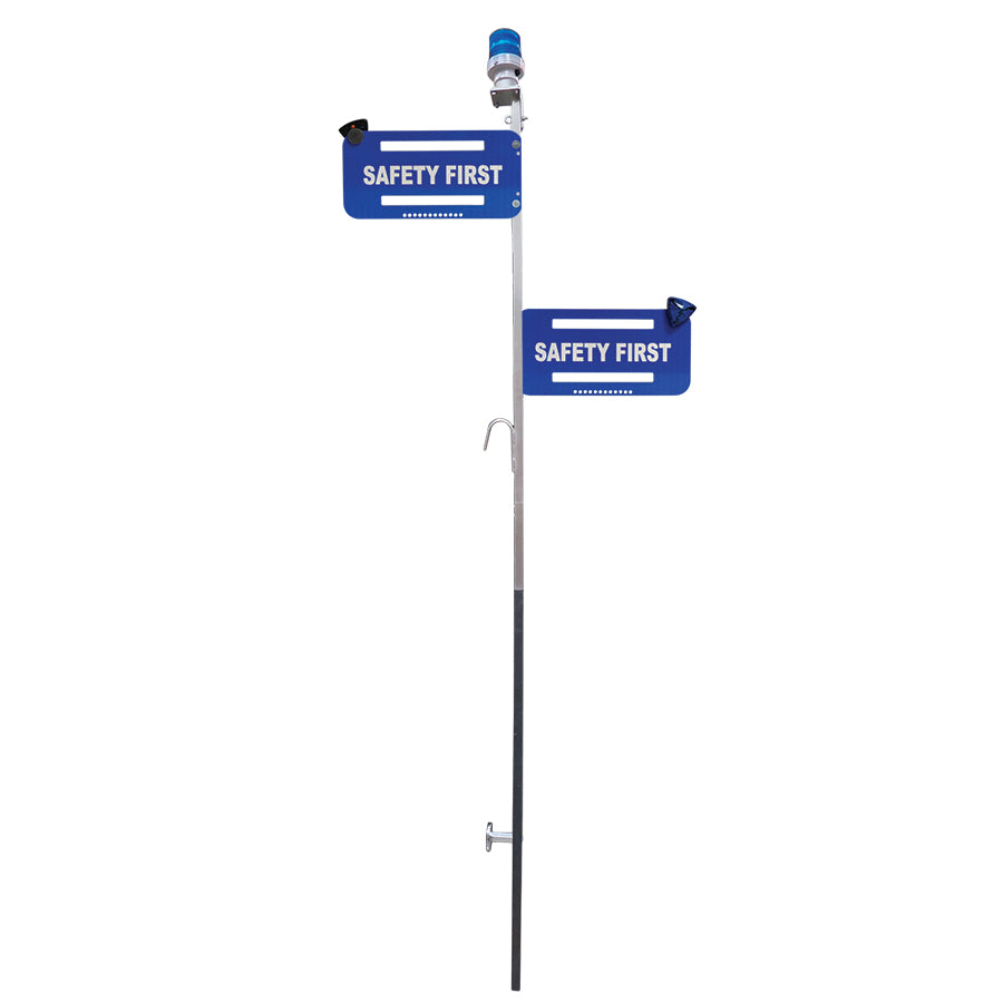 Straight staff w/ 2 Blue Safety First wind signs, HIP reflective, M25 ...