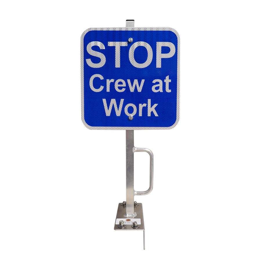 24in Magnetic Flag w/ 12x12 Blue Stop Crew at Work Sign, HIP reflectiv ...